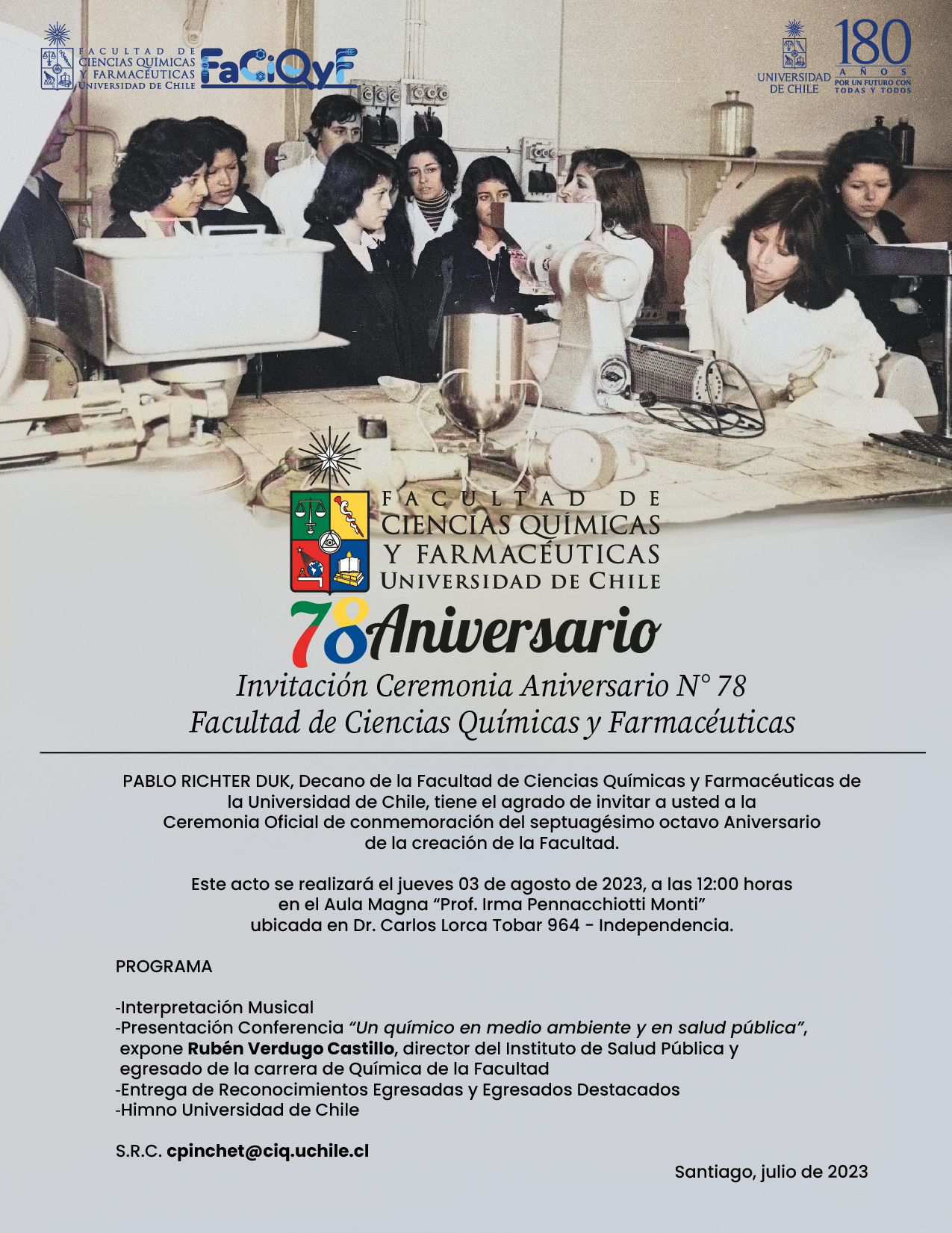 Ceremonia Aniversario N° 78 Facultad de Ciencias Químicas y Farmacéuticas - Facultad de Ciencias ...